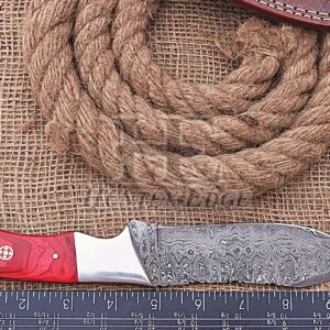 HUNTEX Handmade Hand-Forged Ladder Pattern Damascus Steel 10 Inch Long Full Tang Pakka Wood Handle Razor Sharp Hunting Camping Big Game Hunter Knife w/Genuine Leather Pouch