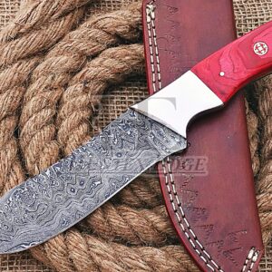 HUNTEX Handmade Hand-Forged Ladder Pattern Damascus Steel 10 Inch Long Full Tang Pakka Wood Handle Razor Sharp Hunting Camping Big Game Hunter Knife w/Genuine Leather Pouch