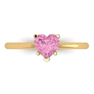 clara pucci 1.0 ct heart cut solitaire pink simulated diamond 5-prong bridal wedding anniversary engagement ring real 14k yellow gold