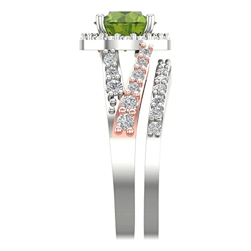 Clara Pucci 1.87ct Round Cut Halo Split Shank Solitaire with Accent Green Peridot Statement Bridal Ring Band Set 14k 2 tone Gold 10