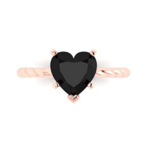 2ct heart cut solitaire rope twisted knot natural black onyx gem bridal designer anniversary engagement ring 14k rose gold 8