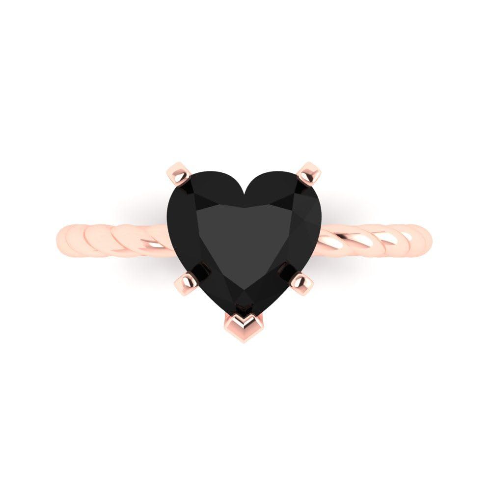 2ct Heart Cut Solitaire Rope Twisted Knot Natural Black Onyx Gem Bridal Designer Anniversary Engagement Ring 14k Rose Gold 8