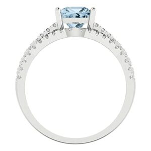 Clara Pucci 2.01ct Princess Cut Solitaire Natural Sky Blue Topaz Engagement Promise Anniversary Bridal Ring Band set 14k White Gold 3.5