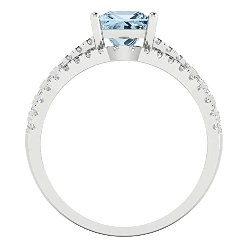 Clara Pucci 2.01ct Princess Cut Solitaire Natural Sky Blue Topaz Engagement Promise Anniversary Bridal Ring Band set 14k White Gold 3.5