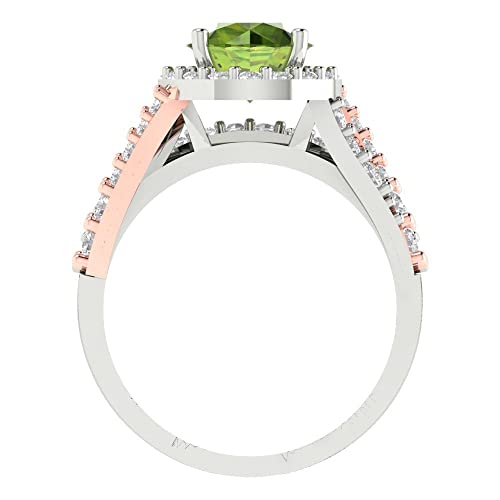 Clara Pucci 1.87ct Round Cut Halo Split Shank Solitaire with Accent Green Peridot Statement Bridal Ring Band Set 14k 2 tone Gold 10