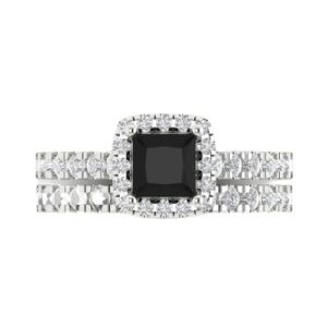 1.54 carat princess cut halo solitaire natural black onyx wedding anniversary bridal ring band set 14k white gold 6