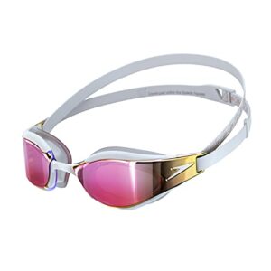 speedo unisex-adult swim goggles mirrored fastskin hyper elite white/oxid grey/rose gold, one size