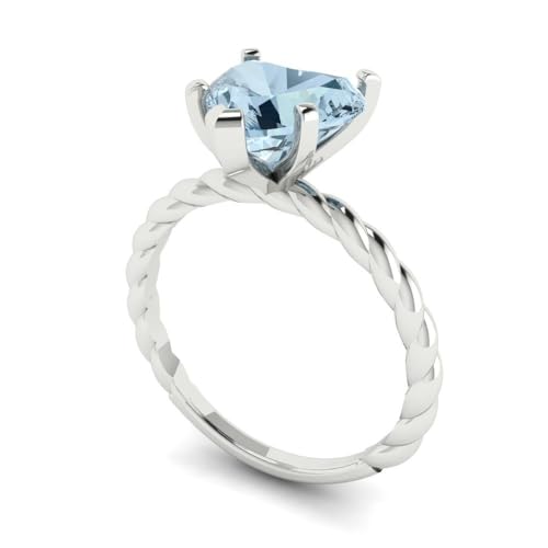 Clara Pucci 2ct Heart Cut Solitaire Rope Twisted Knot Natural Sky Blue Topaz Bridal Designer Anniversary Engagement Ring 14k White Gold