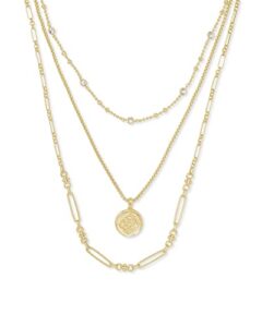 kendra scott medallion triple strand necklace in 14k gold-plated brass, fashion jewelry for women, gold