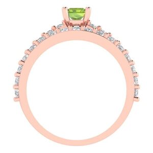 Clara Pucci 1.38ct Emerald Round Cut Pave Solitaire W/Accent Genuine Green Peridot Statement Bridal Ring Band Set 14k Rose Gold 10