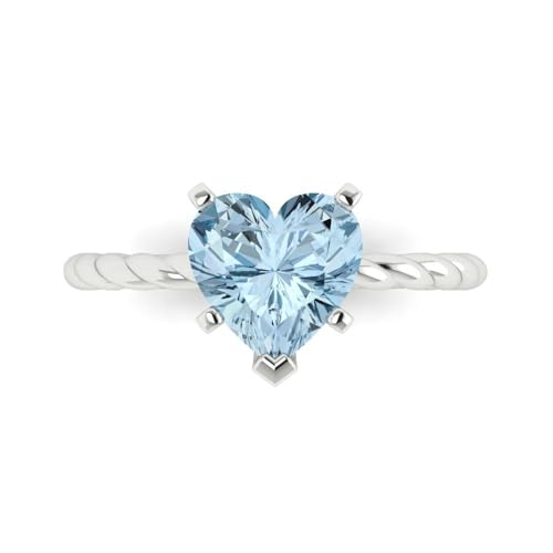 Clara Pucci 2ct Heart Cut Solitaire Rope Twisted Knot Natural Sky Blue Topaz Bridal Designer Anniversary Engagement Ring 14k White Gold