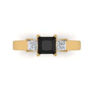 clara pucci - 0.89 carat princess cut 3 stone solitaire w/accent black onyx wedding bridal art deco anniversary ring 14k yellow gold size 7