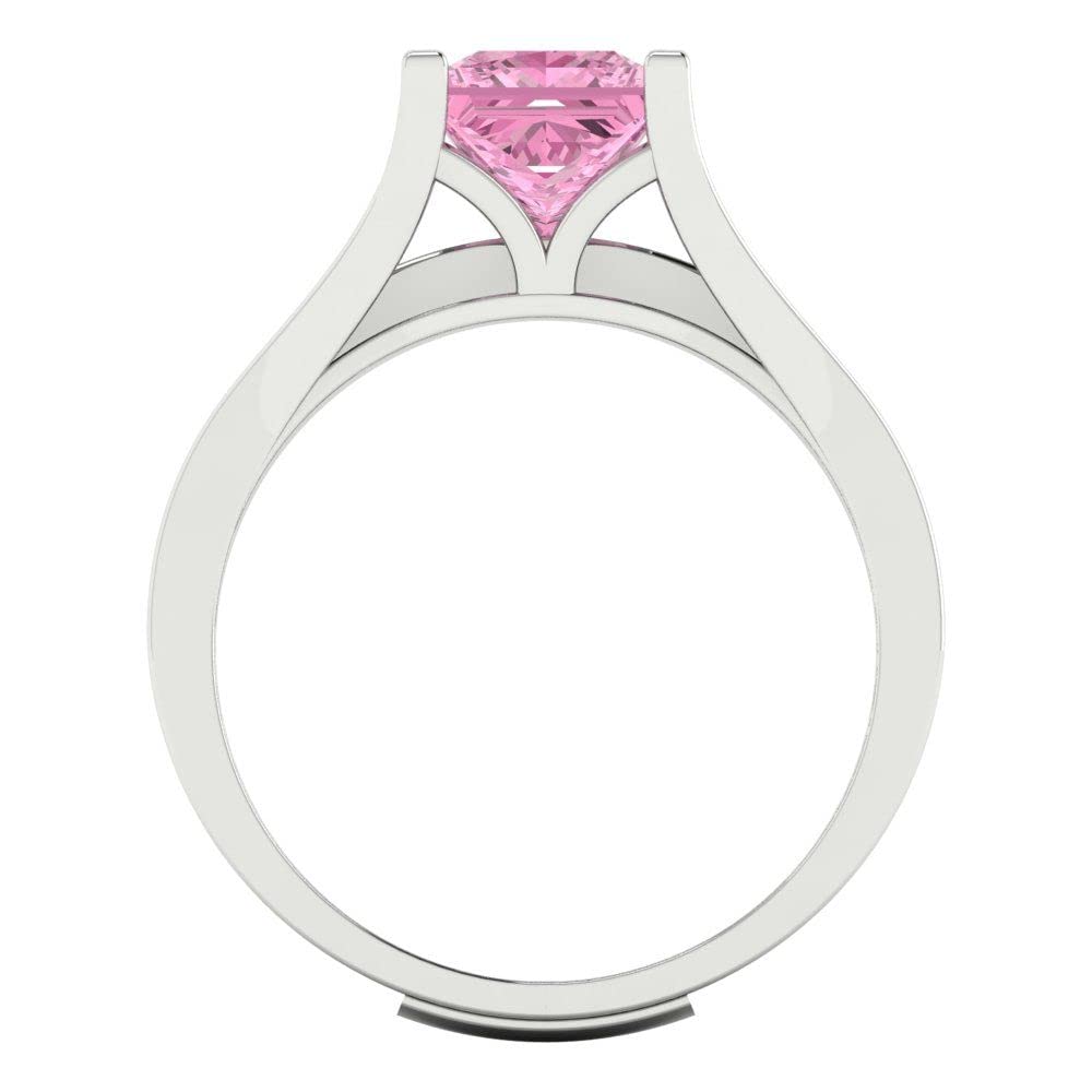 Clara Pucci 3.4ct Princess Cut Solitaire Pink Simulated Diamond Engagement Promise Anniversary Bridal Ring Band set 14k White Gold 7.5