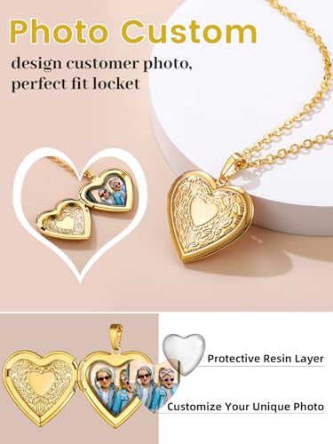 Gold Heart Lockets for Women, 18K Gold Plated Love Locket Necklace That Holds Pictures with 22 Inch Chain for Her Loving Jewelry