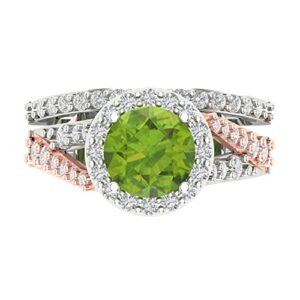 clara pucci 1.87ct round cut halo split shank solitaire with accent green peridot statement bridal ring band set 14k 2 tone gold 10