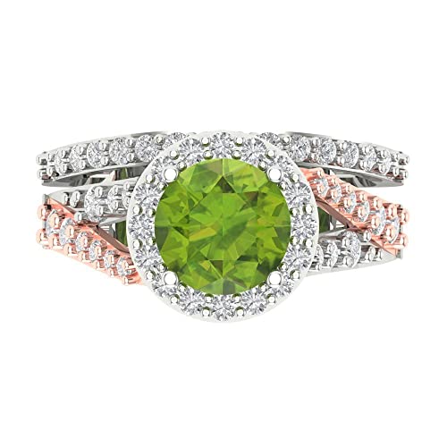 Clara Pucci 1.87ct Round Cut Halo Split Shank Solitaire with Accent Green Peridot Statement Bridal Ring Band Set 14k 2 tone Gold 10