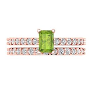 Clara Pucci 1.38ct Emerald Round Cut Pave Solitaire W/Accent Genuine Green Peridot Statement Bridal Ring Band Set 14k Rose Gold 10