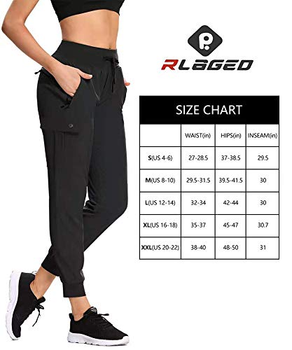 RlaGed Women’s Cargo Hiking Pants Lightweight Joggers Quick Dry Water Resistant Outdoor Fishing UPF 50+ Sweatpants with Zipper Pockets Black s