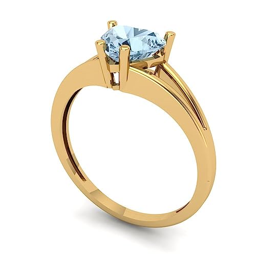 Clara Pucci 1.4ct Heart Cut Solitaire split shank Sky Blue Topaz Bridal Designer Wedding art deco Anniversary Ring 14k Yellow Gold