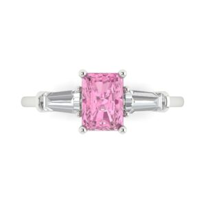 2ct emerald cut 3 stone solitaire pink simulated diamond designer anniversary bridal engagement ring 14k white gold 4.25