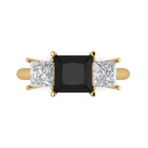 clara pucci 2.97ct princess cut 3 stone solitaire with accent natural black onyx designer modern statement ring 14k yellow gold size 7