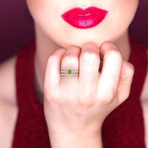 Clara Pucci 1.38ct Emerald Round Cut Pave Solitaire W/Accent Genuine Green Peridot Statement Bridal Ring Band Set 14k Rose Gold 10