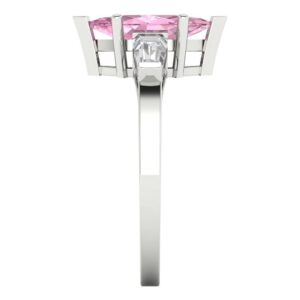 Clara Pucci 1.97ct Marquise Baguette cut 3 stone Solitaire Pink Simulated Diamond designer Modern Statement Ring Solid 14k White Gold