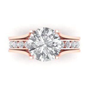 3.39 ct round cut clear simulated diamond 14k rose gold solitaire w/accents wedding engagement bridal ring band set sz 10.75