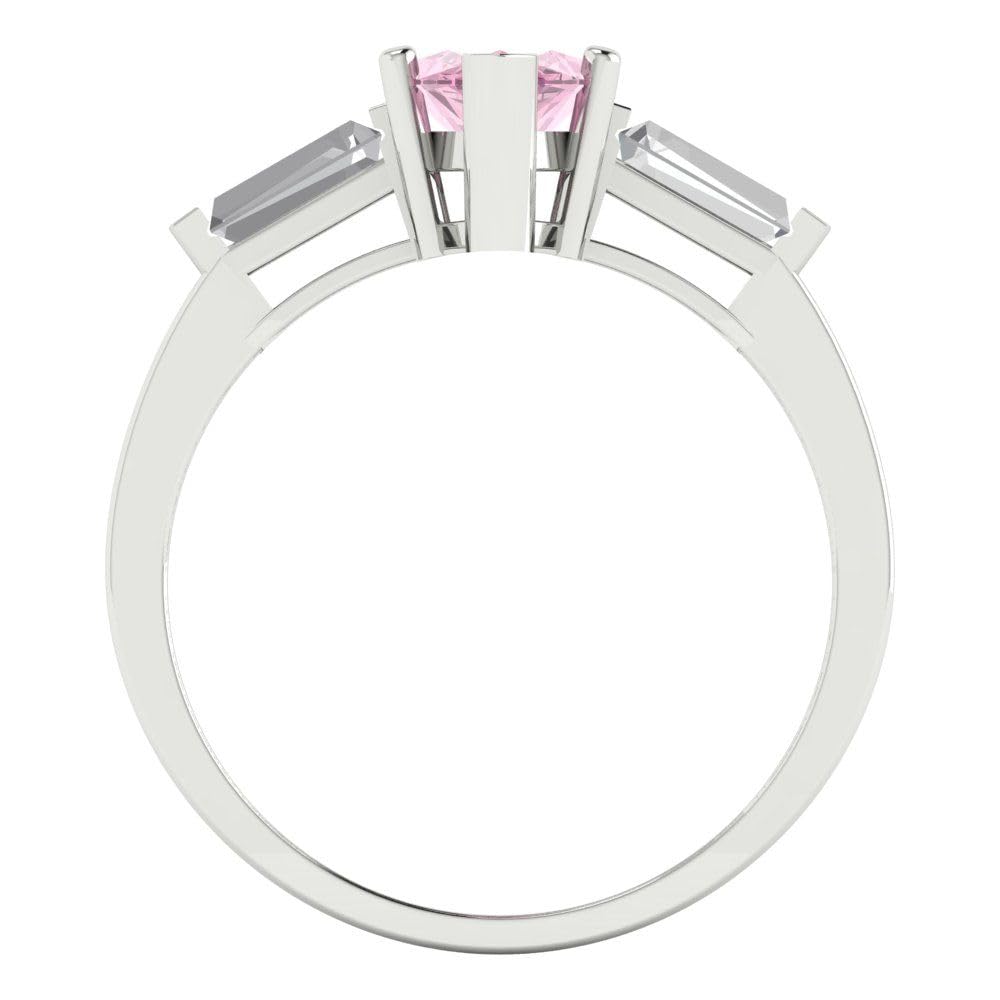 Clara Pucci 1.97ct Marquise Baguette cut 3 stone Solitaire Pink Simulated Diamond designer Modern Statement Ring Solid 14k White Gold