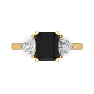 clara pucci 2.97ct emerald trillion cut 3 stone solitaire natural black onyx designer modern statement ring 14k yellow gold size 8.5