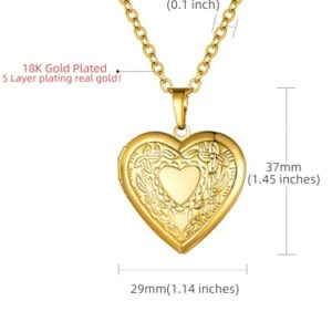 Gold Heart Lockets for Women, 18K Gold Plated Love Locket Necklace That Holds Pictures with 22 Inch Chain for Her Loving Jewelry