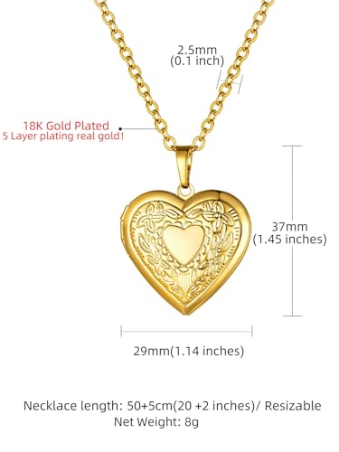 Gold Heart Lockets for Women, 18K Gold Plated Love Locket Necklace That Holds Pictures with 22 Inch Chain for Her Loving Jewelry