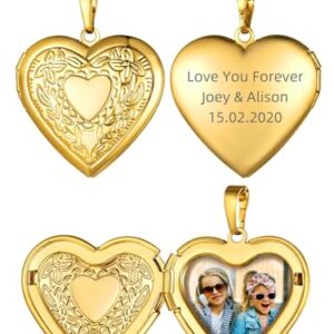 Gold Heart Lockets for Women, 18K Gold Plated Love Locket Necklace That Holds Pictures with 22 Inch Chain for Her Loving Jewelry