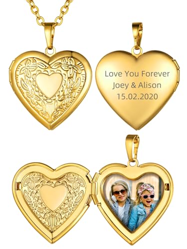 Gold Heart Lockets for Women, 18K Gold Plated Love Locket Necklace That Holds Pictures with 22 Inch Chain for Her Loving Jewelry