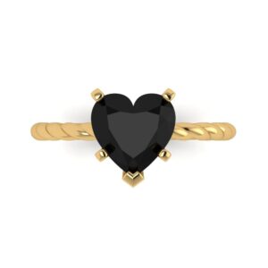 1.95ct heart cut solitaire rope twisted knot genuine natural black onyx 5-prong classic statement ring 14k yellow gold 5.75