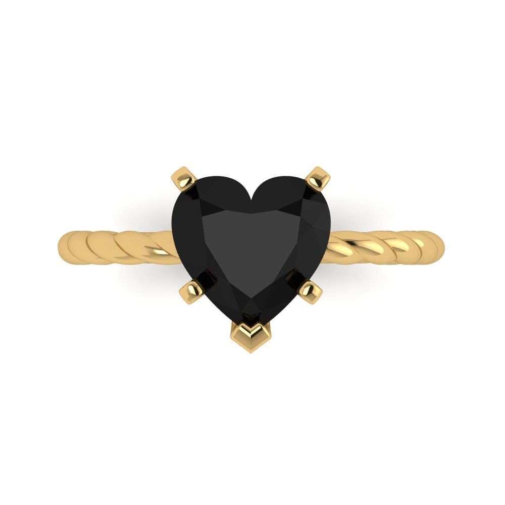 1.95ct Heart Cut Solitaire Rope Twisted Knot Genuine Natural Black Onyx 5-Prong Classic Statement Ring 14k yellow Gold 5.75