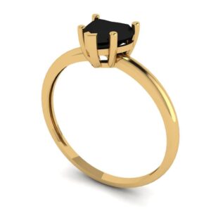 0.95ct Heart Cut Solitaire Genuine Natural Black Onyx 5-Prong Classic Statement Ring 14k Yellow Gold for Women Size 3.5