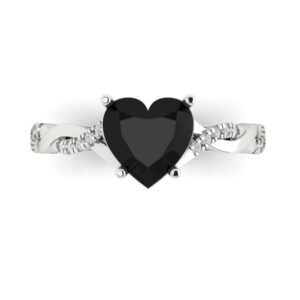 clara pucci 2.16ct heart cut criss cross twisted solitaire halo natural black onyx designer modern statement ring 14k white gold size 4