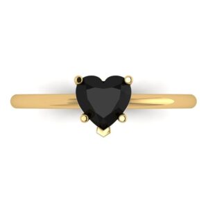 0.95ct heart cut solitaire genuine natural black onyx 5-prong classic statement ring 14k yellow gold for women size 3.5