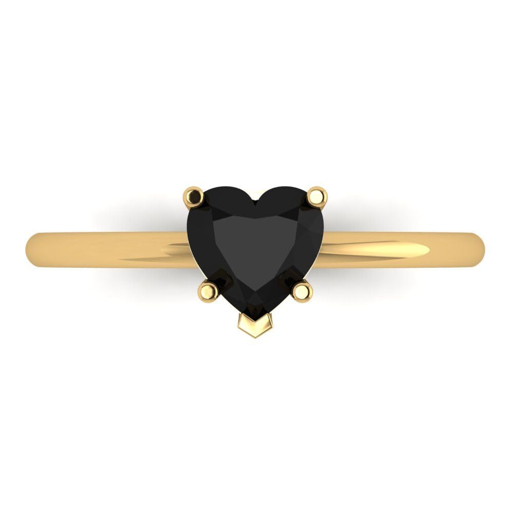 0.95ct Heart Cut Solitaire Genuine Natural Black Onyx 5-Prong Classic Statement Ring 14k Yellow Gold for Women Size 3.5