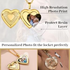 Gold Heart Lockets for Women, 18K Gold Plated Love Locket Necklace That Holds Pictures with 22 Inch Chain for Her Loving Jewelry