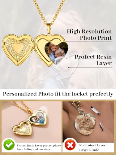 Gold Heart Lockets for Women, 18K Gold Plated Love Locket Necklace That Holds Pictures with 22 Inch Chain for Her Loving Jewelry