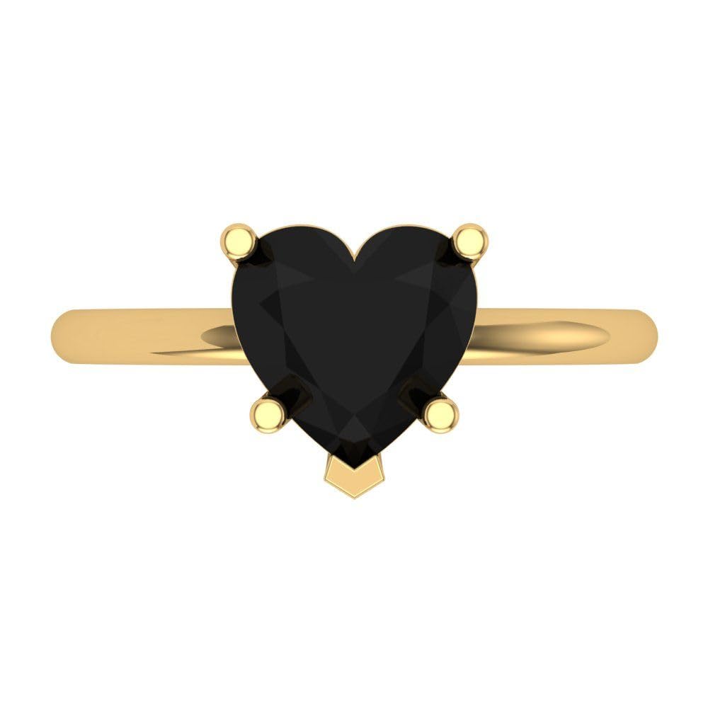 Clara Pucci 2.0 ct Heart Cut Solitaire Genuine Natural Black Onyx 5-Prong Engagement Bridal Promise Anniversary Ring 14k Yellow Gold 10