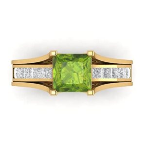 clara pucci 3.37ct princess cut solitaire with accent green peridot sliding statement bridal ring band set 14k yellow gold 7.5