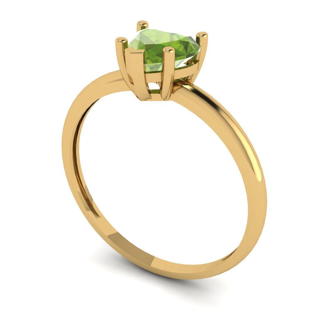 Clara Pucci 1.0 ct Heart Cut Solitaire Genuine Natural Green Peridot 5-Prong Engagement Bridal Promise Anniversary Ring 14k Yellow Gold