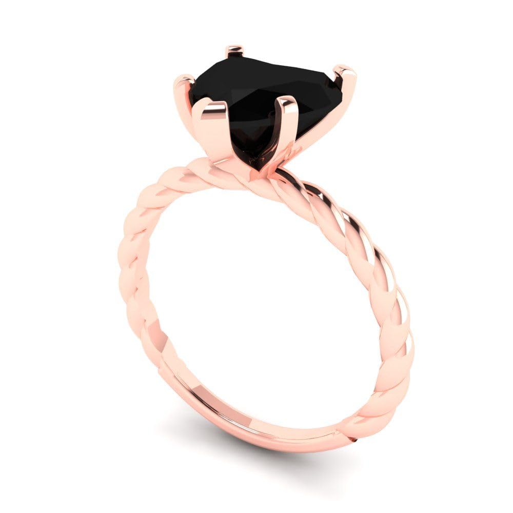 2ct Heart Cut Solitaire Rope Twisted Knot Natural Black Onyx Gem Bridal Designer Anniversary Engagement Ring 14k Rose Gold 8