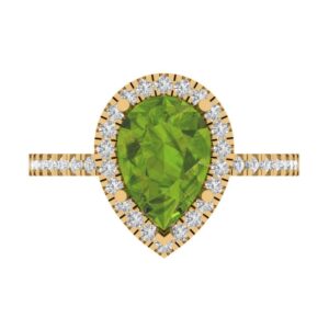 clara pucci 2.45 ct pear cut solitaire with accent halo natural green peridot engagement promise anniversary bridal ring 14k yellow gold