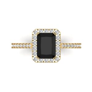 1.95ct emerald cut solitaire with accent halo natural black onyx designer modern statement ring 14k yellow gold size 7.25