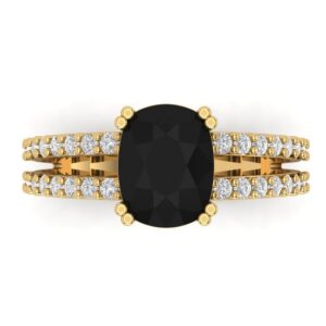 clara pucci 3.44 carat cushion cut solitaire natural black onyx bridal wedding w/accent art deco anniversary ring 14k yellow gold 6.5