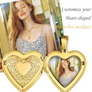 Gold Heart Lockets for Women, 18K Gold Plated Love Locket Necklace That Holds Pictures with 22 Inch Chain for Her Loving Jewelry